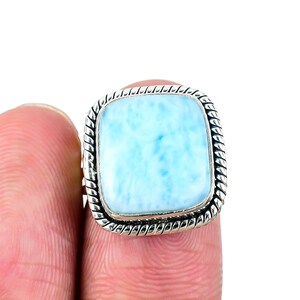 Dominican Republic Larimar Ring, 925 Sterling Silver Ring, Handmade Ring, Square Gemstone Ring ...