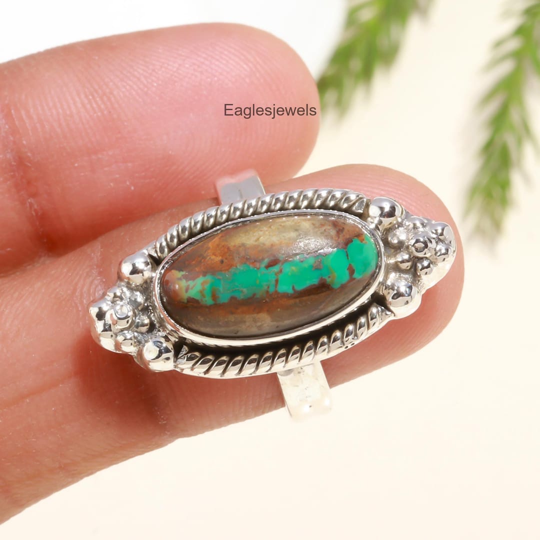 Rare Turquoise Ring, Brown Gemstone Ring, Cluster Ring, 925 Sterling ...