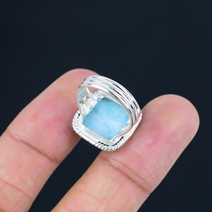Dominican Republic Larimar Ring, 925 Sterling Silver Ring, Handmade Ring, Square Gemstone Ring ...