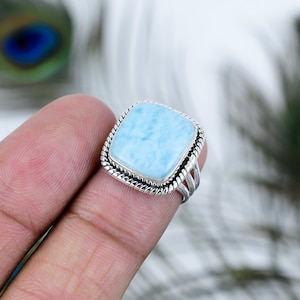 Dominican Republic Larimar Ring, 925 Sterling Silver Ring, Handmade Ring, Square Gemstone Ring ...