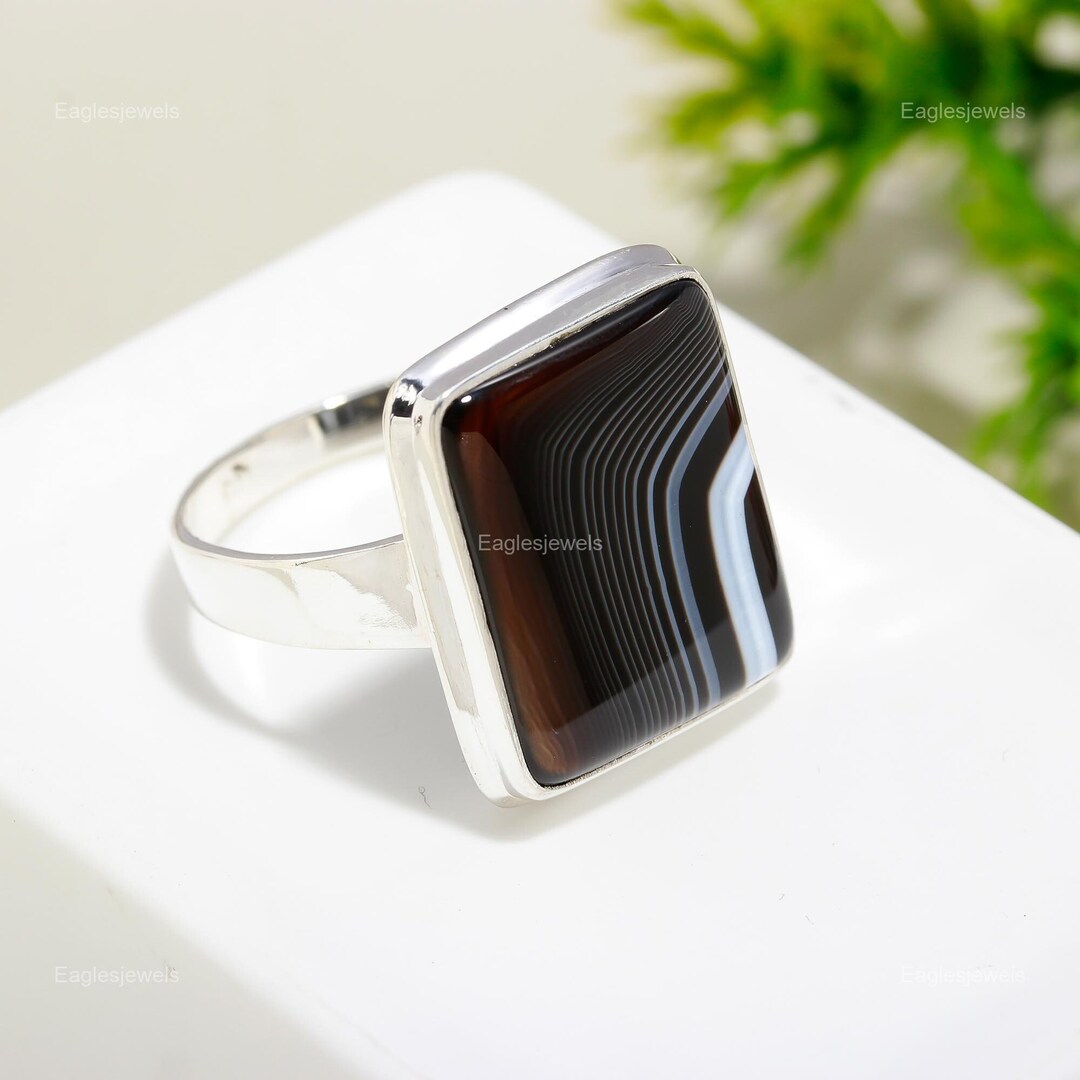 Natural Black Agate Ring: Sterling Silver Statement Jewelry - Etsy