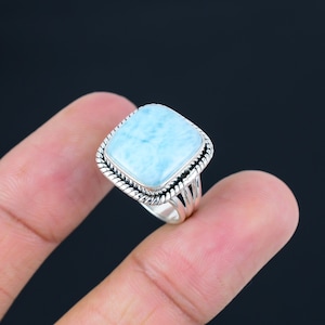 Dominican Republic Larimar Ring, 925 Sterling Silver Ring, Handmade Ring, Square Gemstone Ring ...