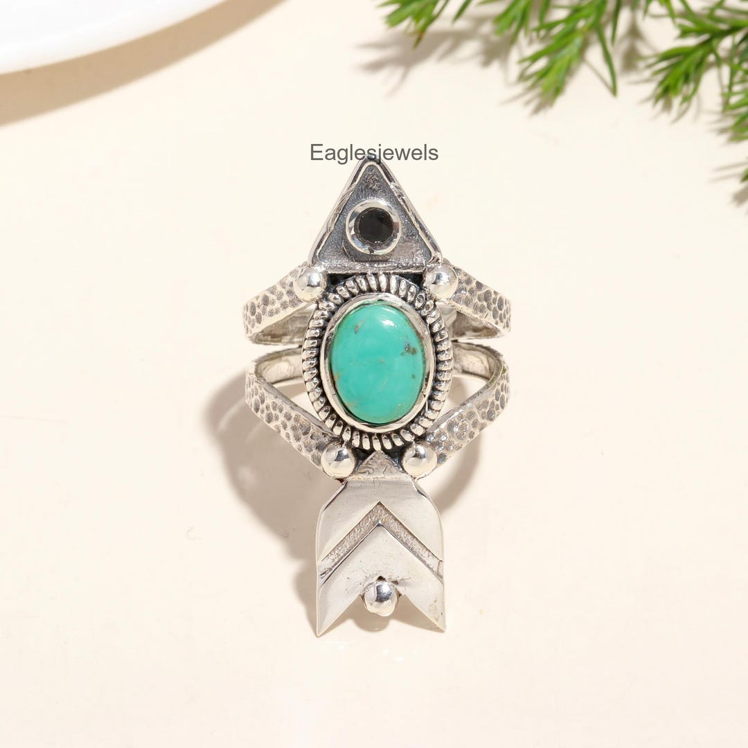 Elegant Mohave Turquoise Ring, Light Green Gemstone Ring, Statement Ring, 925 Sterling Silver ...
