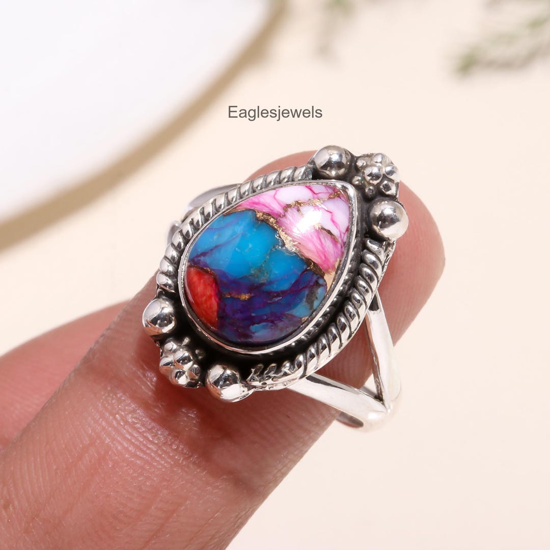 Pink Spiny Oyster Turquoise Ring: Sterling Silver Statement Jewelry - Etsy