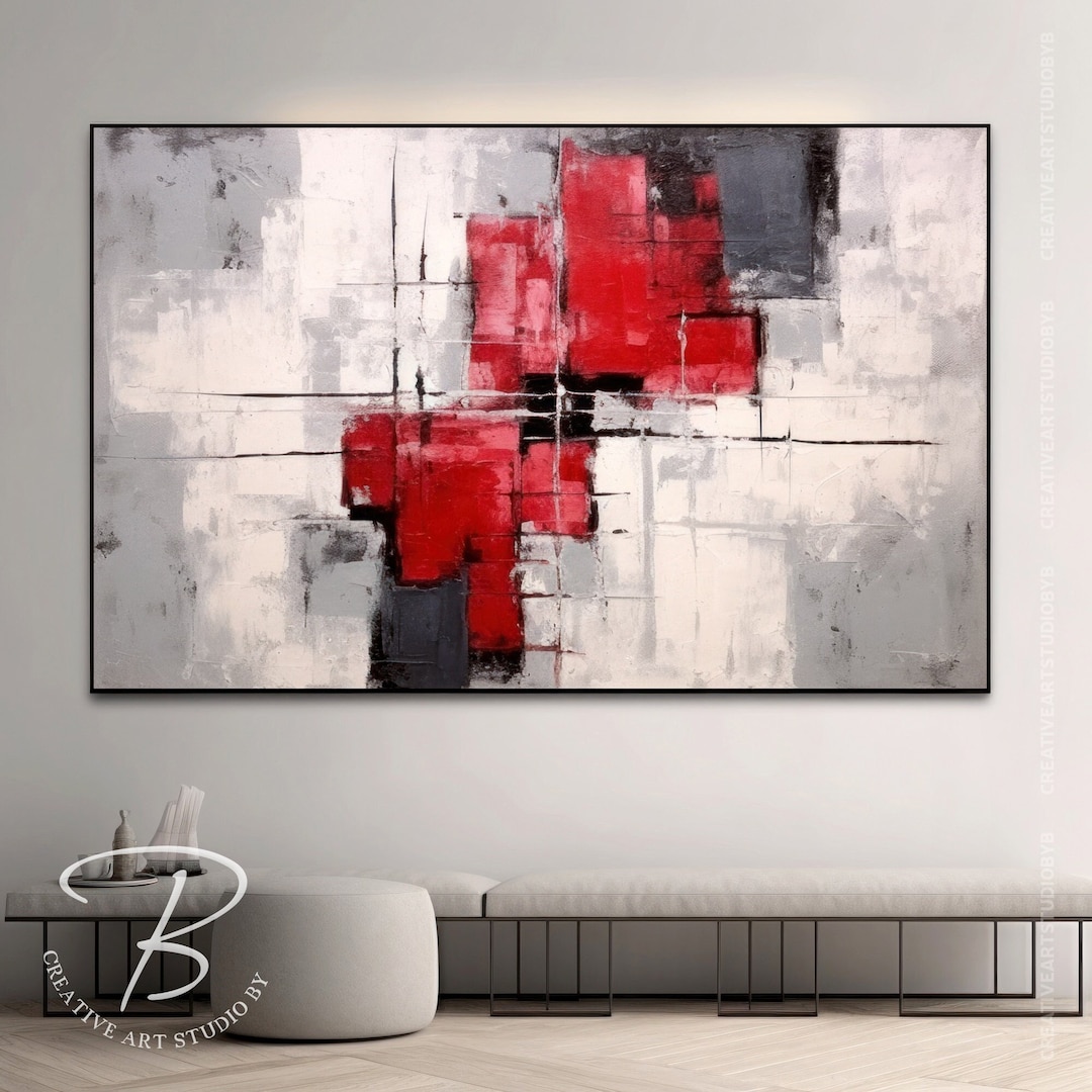 Original Handmade Red & Gray Abstract Wall Art Modern Red - Etsy