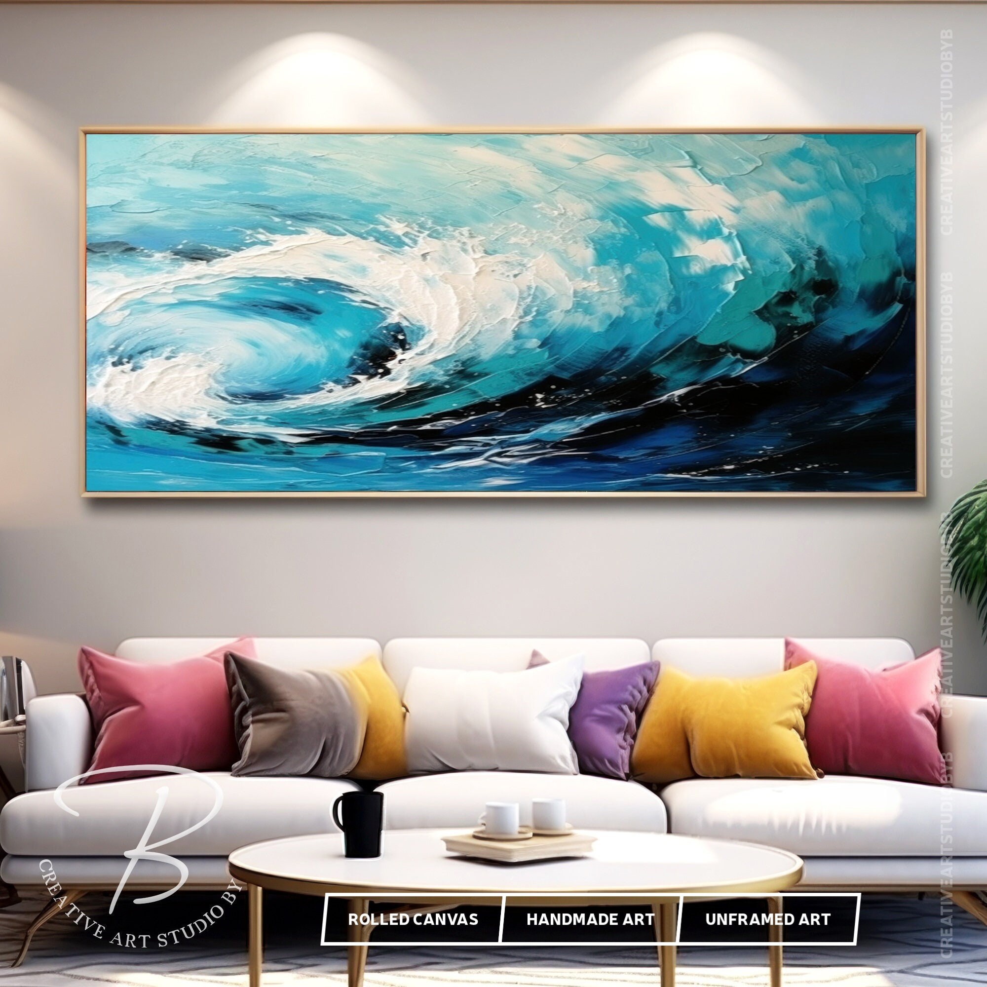 Original Blue Ocean Painting on Canvas, Extra Large Seascape Painting ...