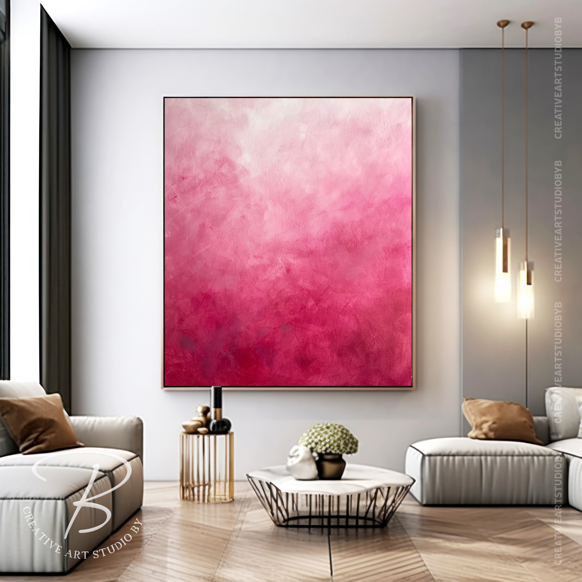 Oversized Minimalist Hot Pink Wall Decor, Original Burnt Pink Painting ...