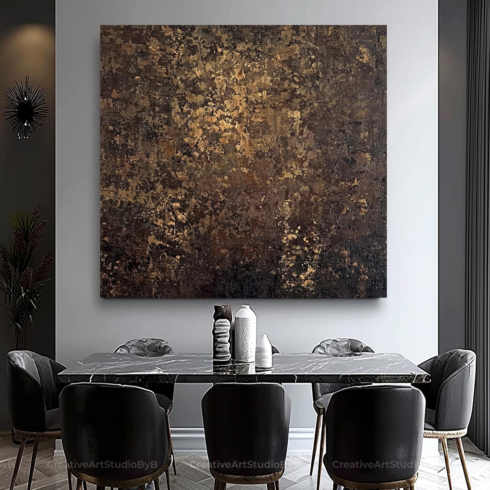 Dark Brown Textured Abstract Painting for Sale, Large Wall Art, Gold ...