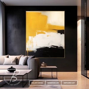 Yellow Abstract Wall Art, Large Modern Canvas Painting, Contemporary ...