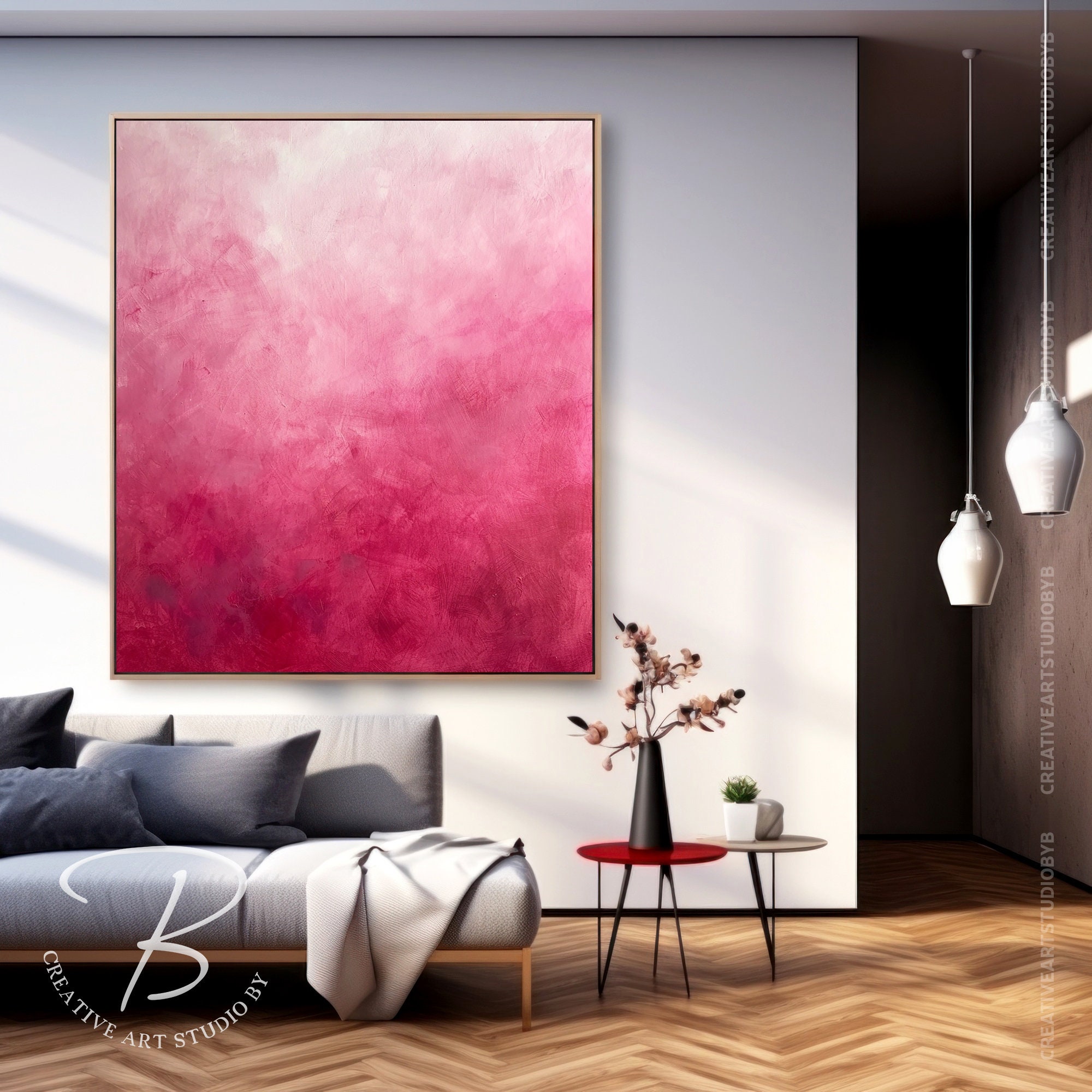 Oversized Minimalist Hot Pink Wall Decor, Original Burnt Pink Painting ...