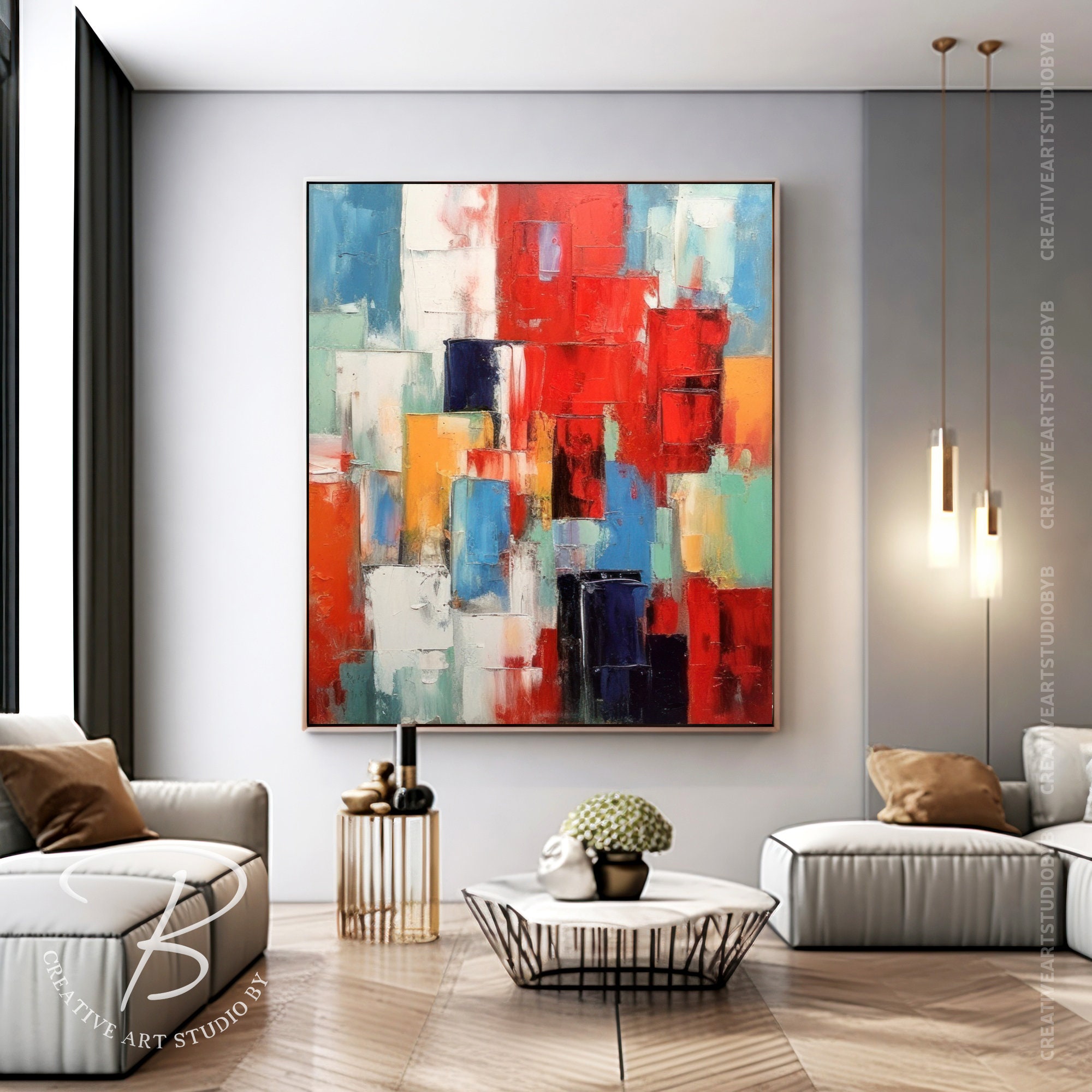Extra Large Modern Abstract Art Red Blue Fancy Palette Knife - Etsy