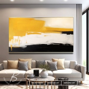 Yellow Abstract Wall Art, Large Modern Canvas Painting, Contemporary ...