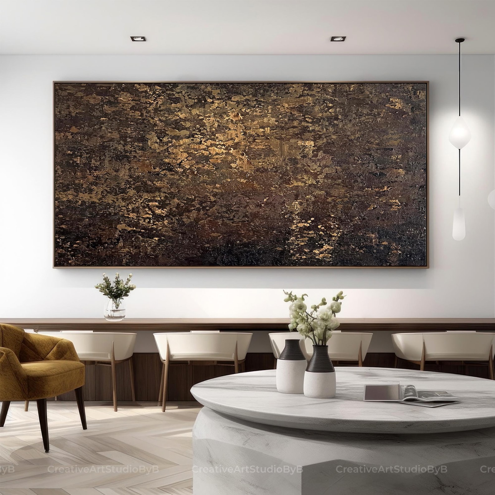 Dark Brown Textured Abstract Painting for Sale, Large Wall Art, Gold ...