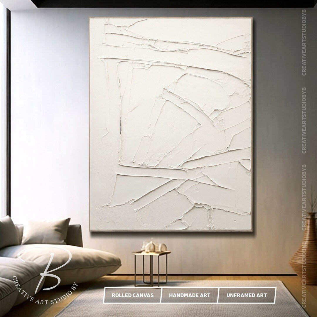 White Textured Abstract Painting for Sale, Large Minimalist Wall Art ...