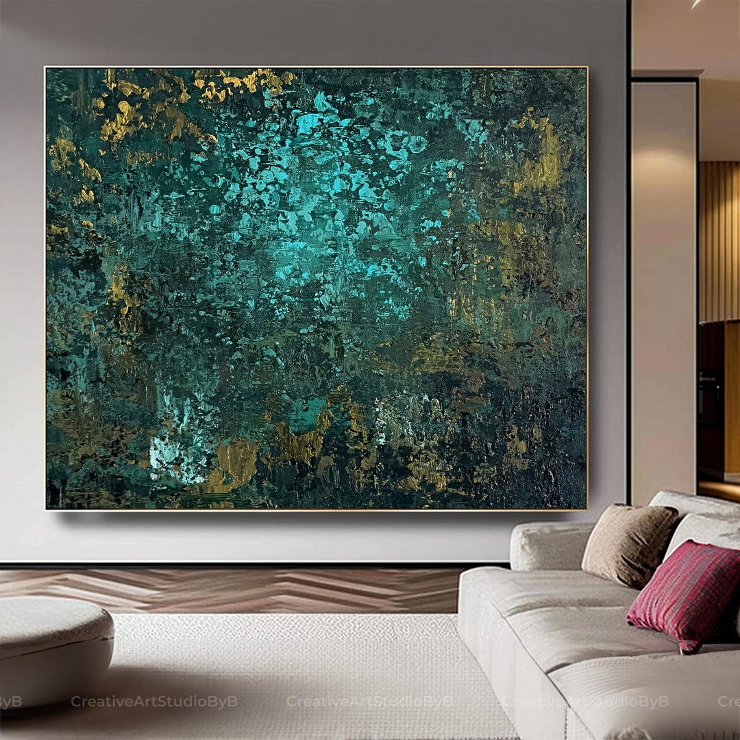 Teal Abstract Wall Art for Sale, Original Textured Painting on Canvas ...