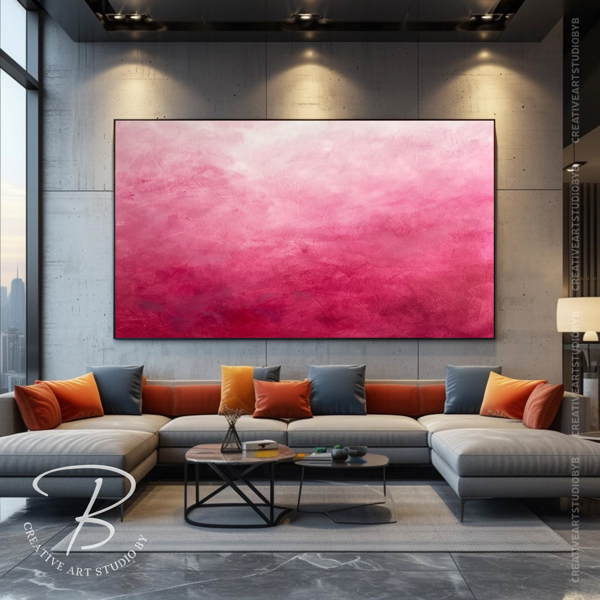 Oversized Minimalist Hot Pink Wall Decor, Original Burnt Pink Painting ...