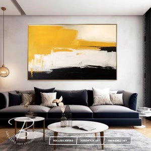 Yellow Abstract Wall Art, Large Modern Canvas Painting, Contemporary ...