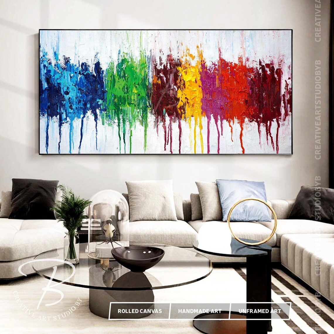 Modern Colorful Oil Acrylic Painting on Canvas, Colored Fluid Wall Art ...
