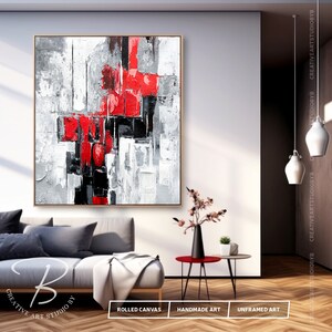 Extra Large Red & Black Blocks Artwork on Canvas, Unique Modern ...