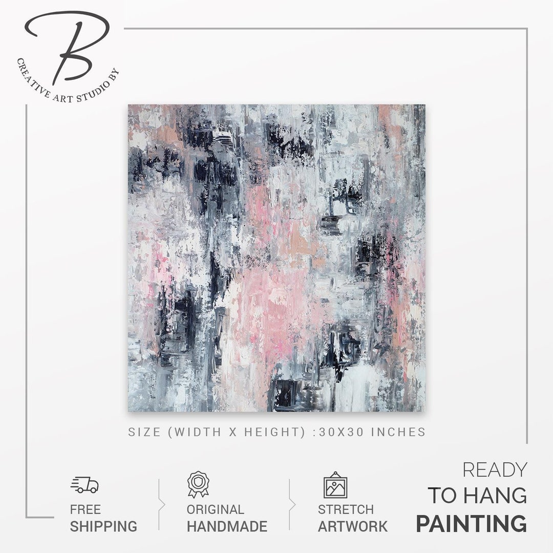 Grey Pink Abstract Art, Modern Textured Canvas Painting, 30x30 Inches ...
