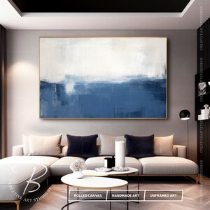 Blue & Grey Abstract Painting on Canvas, Large Contemporary Artwork on ...
