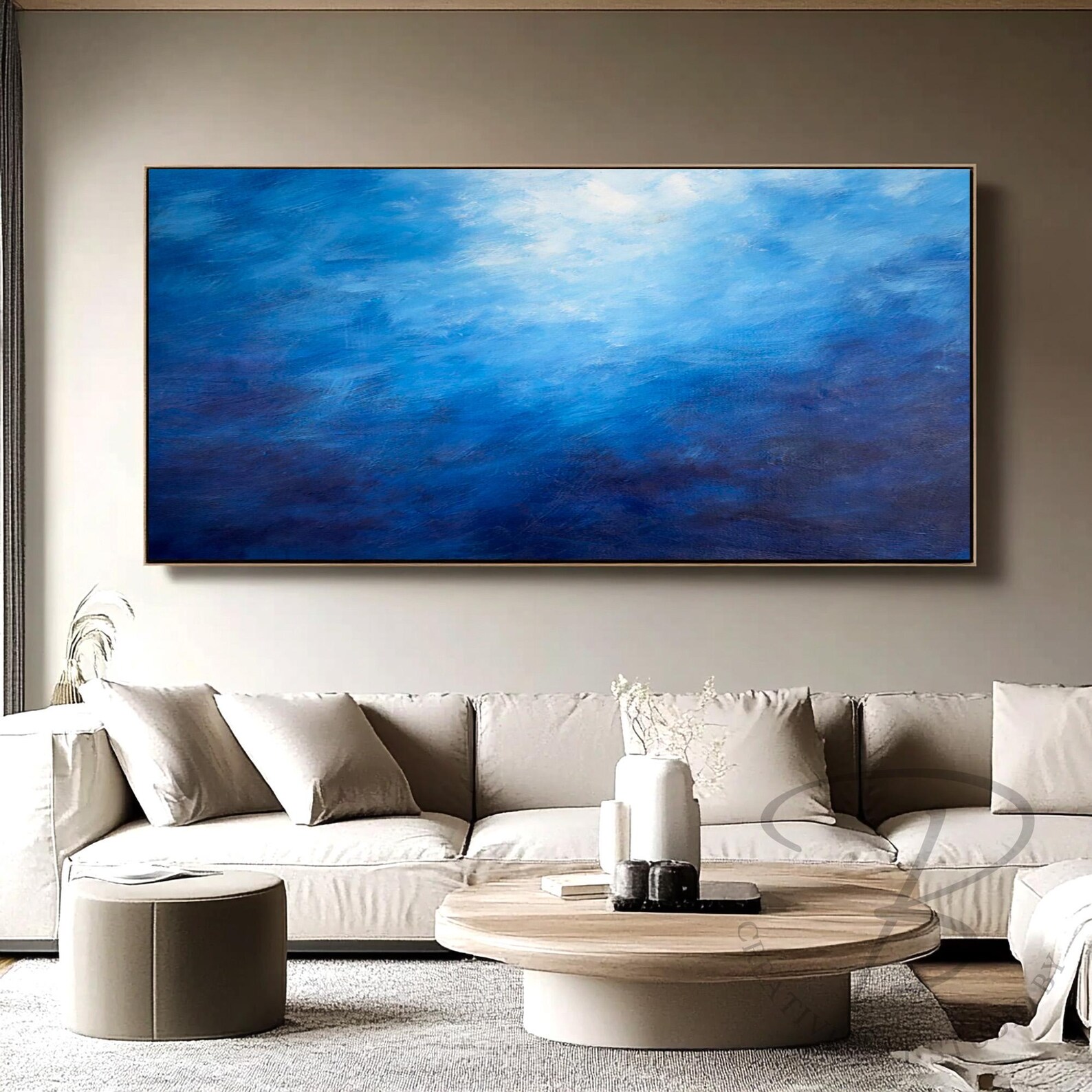 Modern Coastal Abstract Art Original, Navy Blue Textured Painting ...