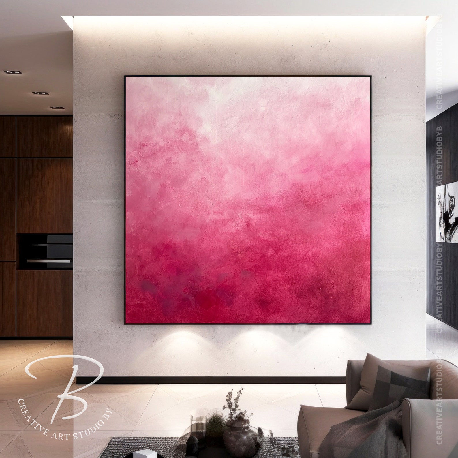 Oversized Minimalist Hot Pink Wall Decor, Original Burnt Pink Painting ...