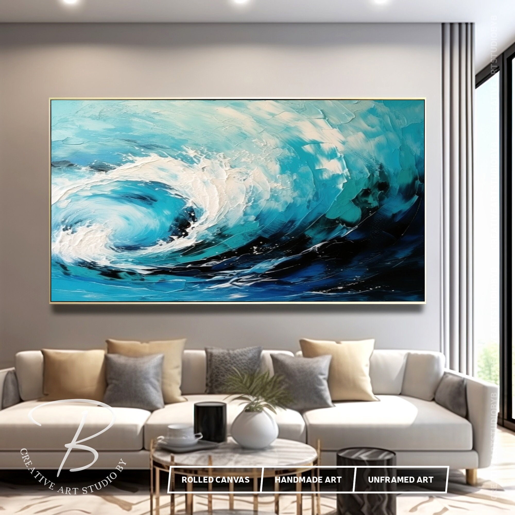 Original Blue Ocean Painting on Canvas, Extra Large Seascape Painting ...