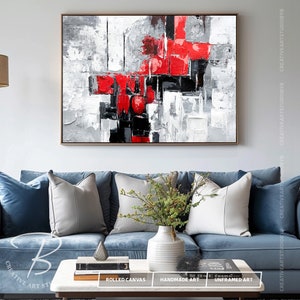 Extra Large Red & Black Blocks Artwork on Canvas, Unique Modern ...