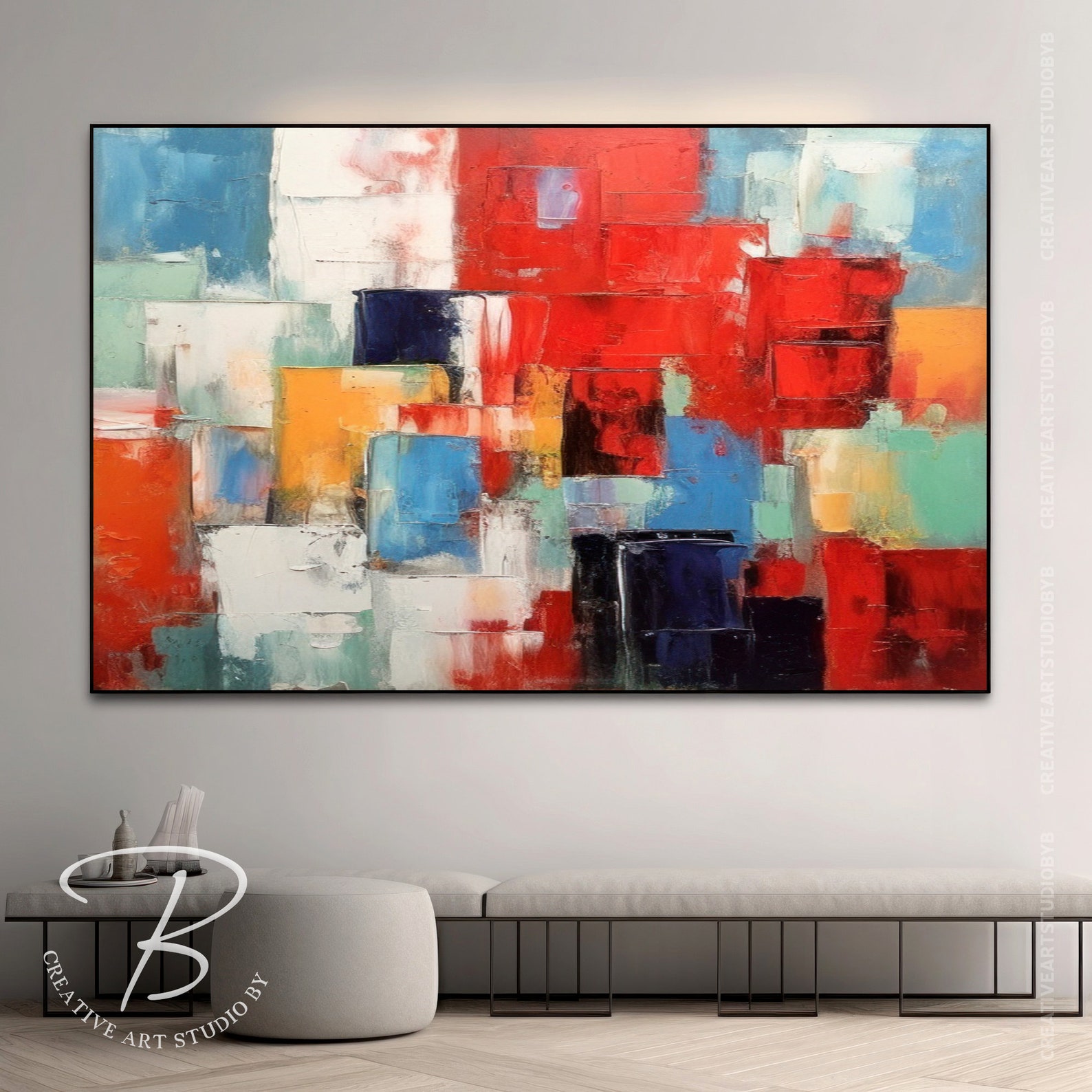 Extra Large Modern Abstract Art Red Blue Fancy Palette Knife - Etsy