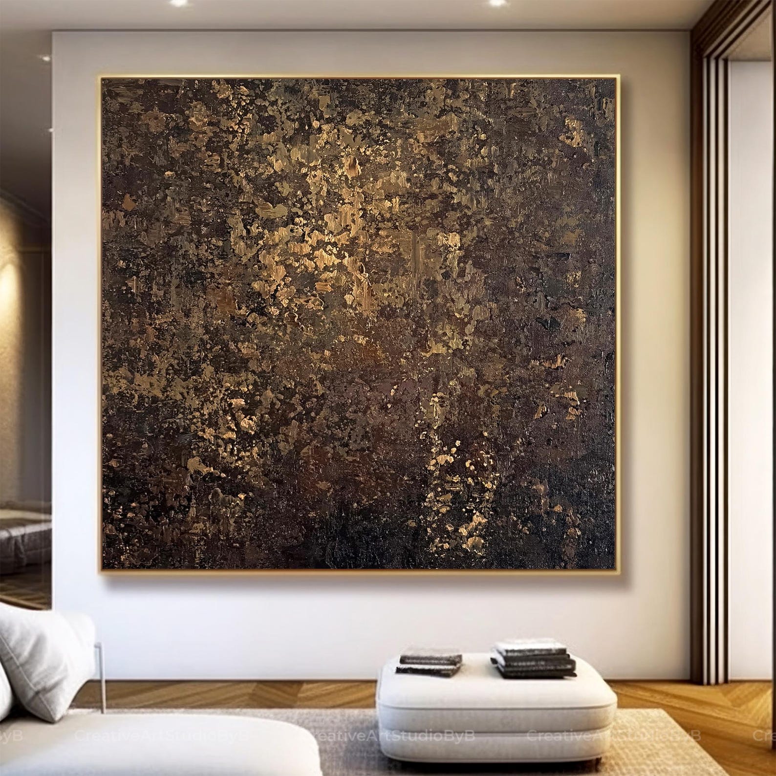 Dark Brown Textured Abstract Painting for Sale, Large Wall Art, Gold ...