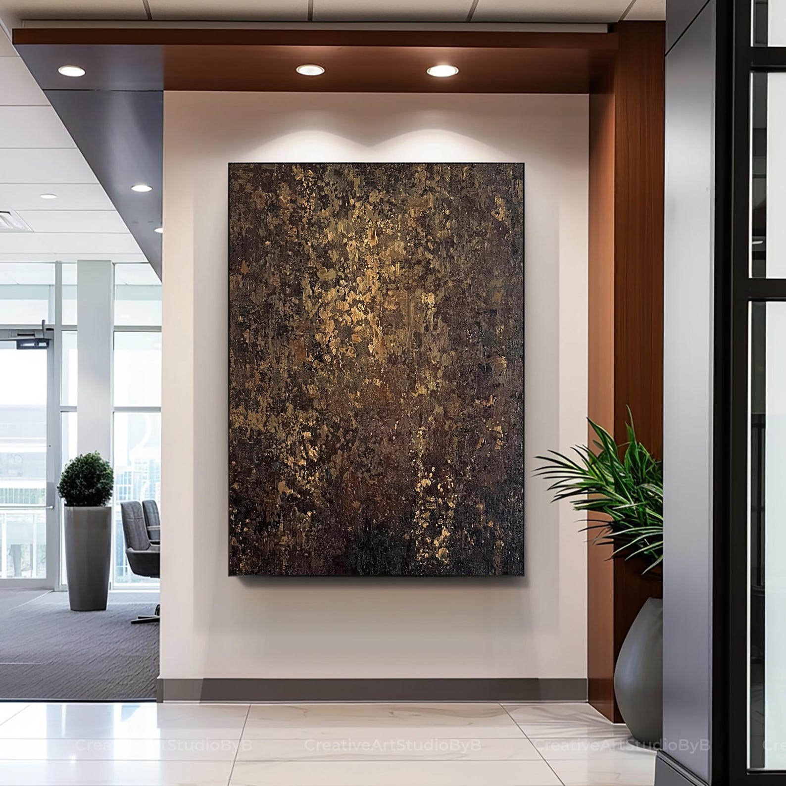 Dark Brown Textured Abstract Painting for Sale, Large Wall Art, Gold ...