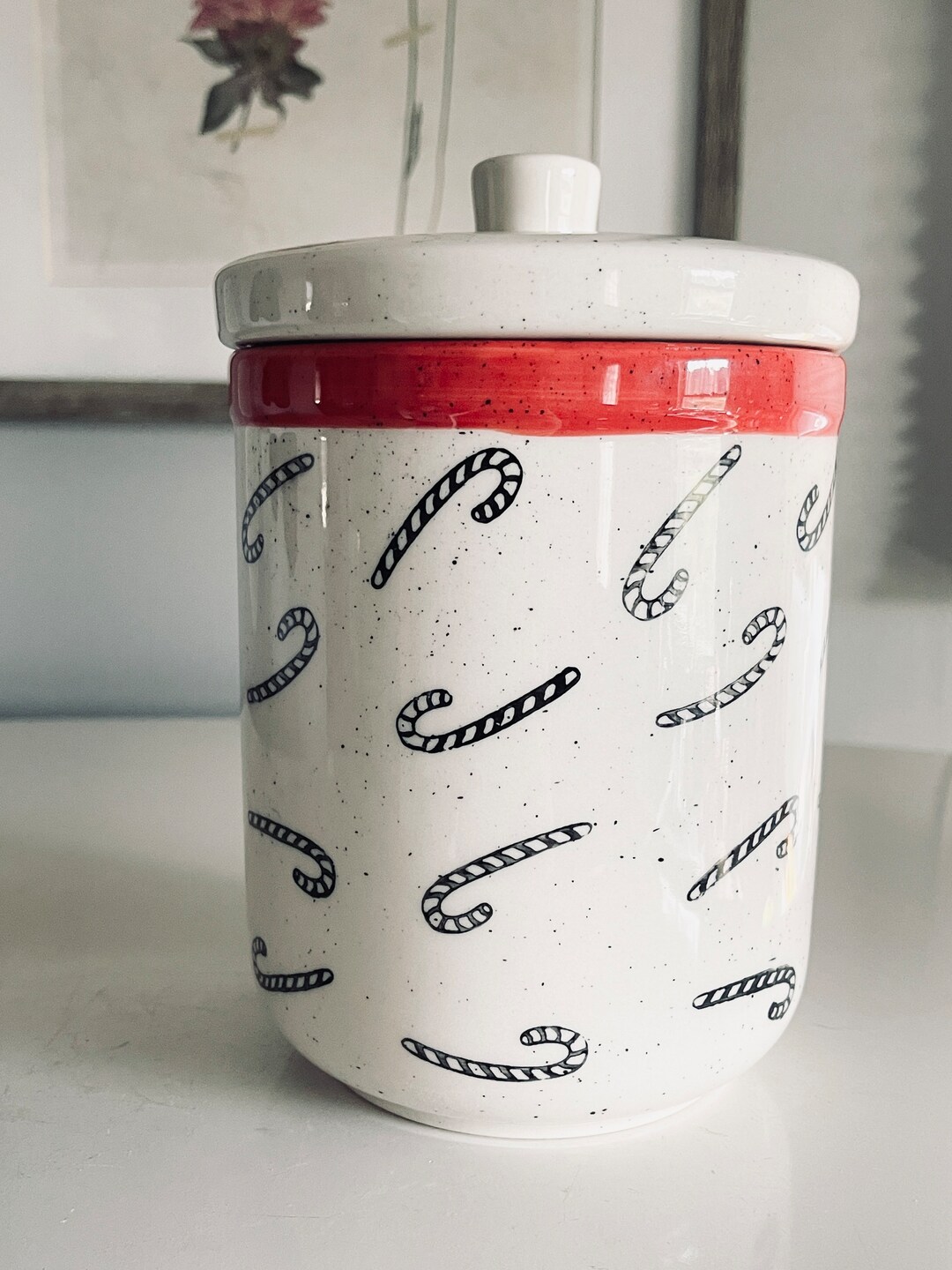 Meritage, Ceramic Holiday Candy Cane Canister With Lid - Etsy