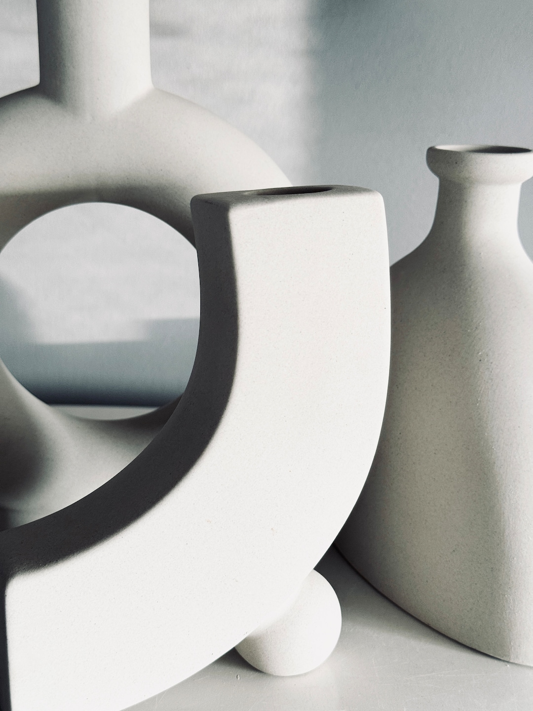 White Stoneware Curved Textured Vase, Modern - Etsy