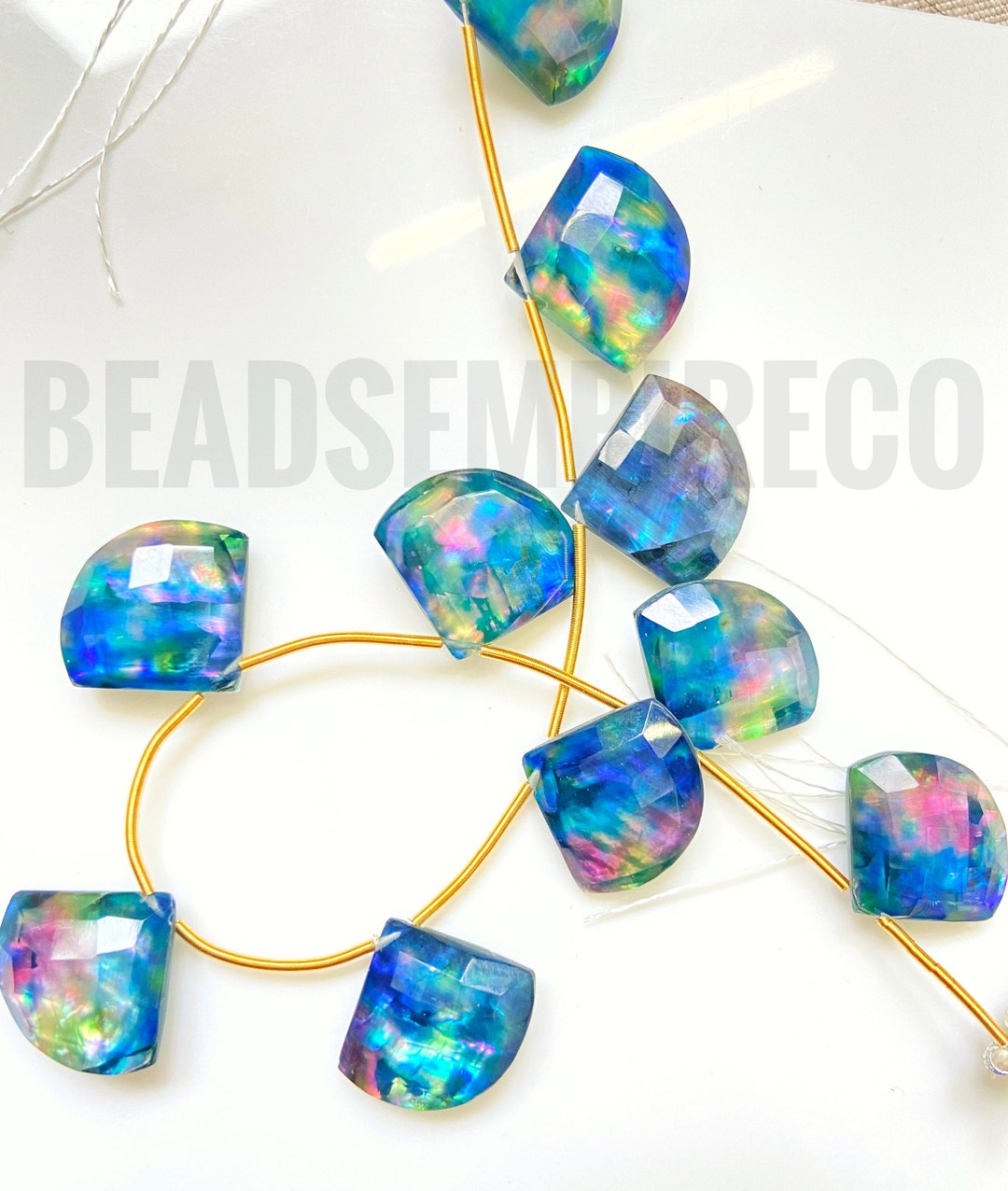 AAA+ Multi Abalone Shell Quartz Faceted Fancy Shape Beads | Fan Shape ...