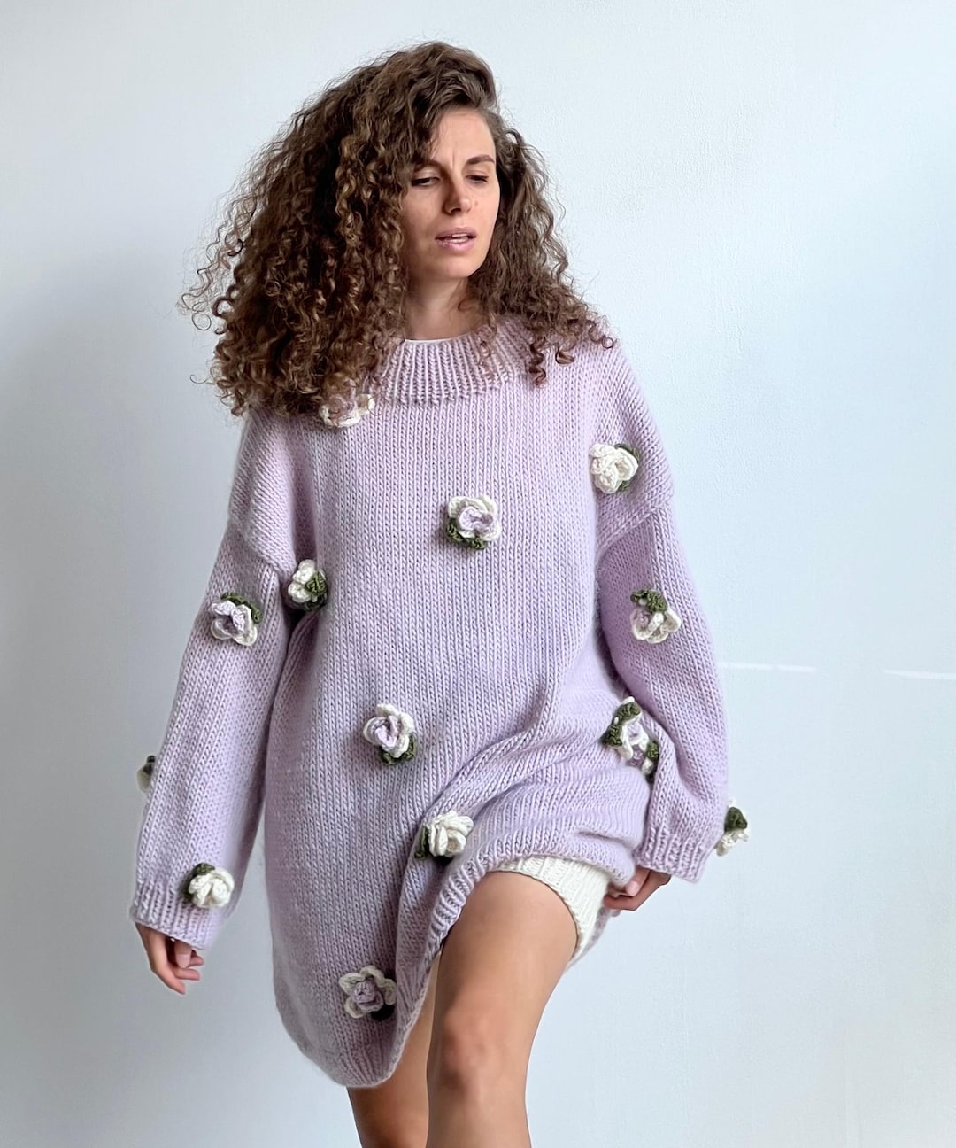 Knitting Pattern Oversized Sweater With Crochet Flowers – Easy Step by ...