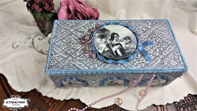 Unique Decoupage Wooden Box for Jewelry, Bijouterie. Rare Design Work ...