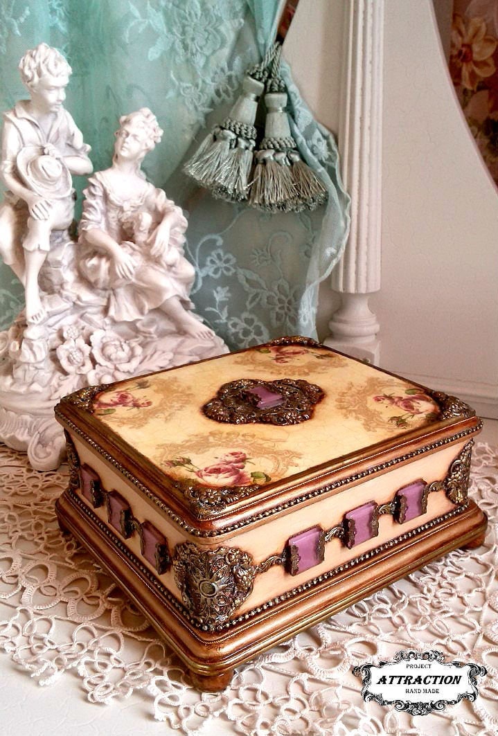 Unique Decoupage Wooden Box for Jewelry, Bijouterie. Rare Design Work ...