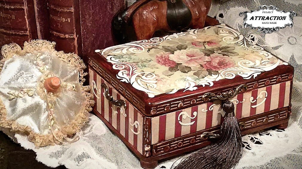 Decoupage Wooden Jewelry Box, Rose Floral, Vintage Style - Etsy