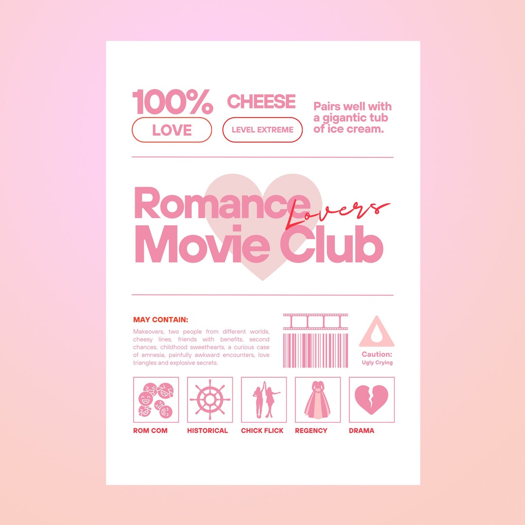 Rom Com Movie Club Printable Poster, Instant Digital Download, DIY Gift ...