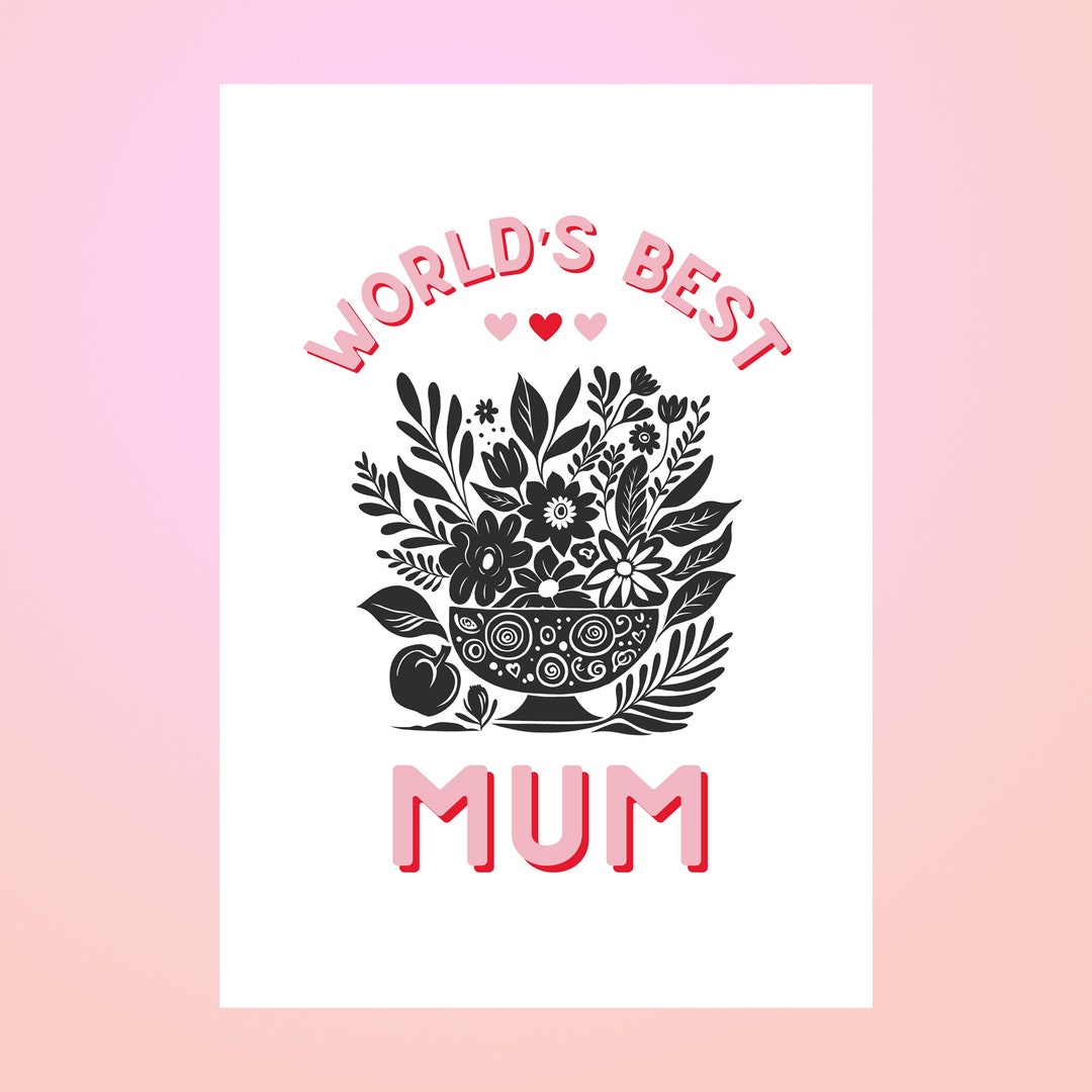 World's Best Mum Printable Poster, Lino Cut Style Instant Download ...