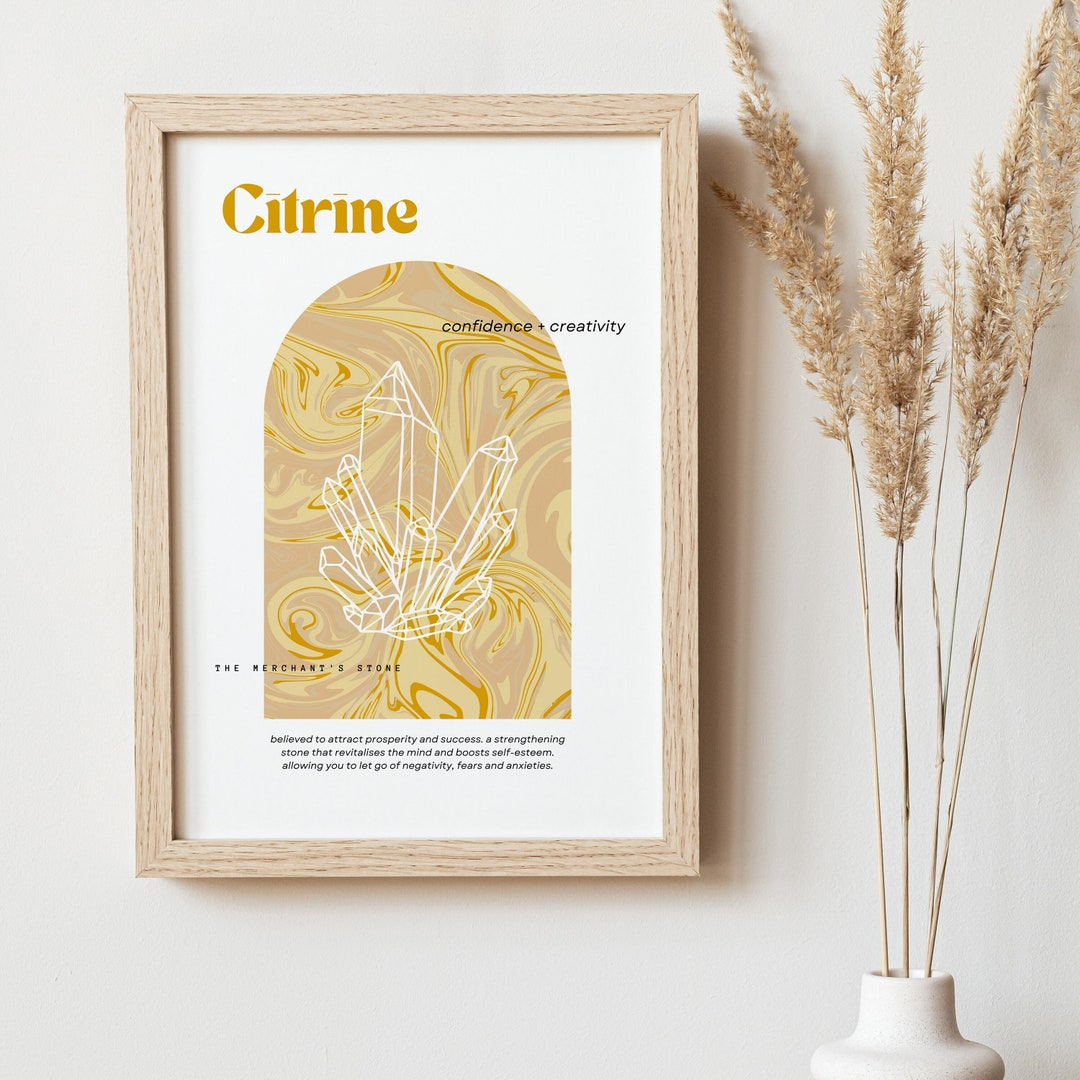 Citrine Crystal Printable Poster, Healing Gemstones Wall Art, Anti ...
