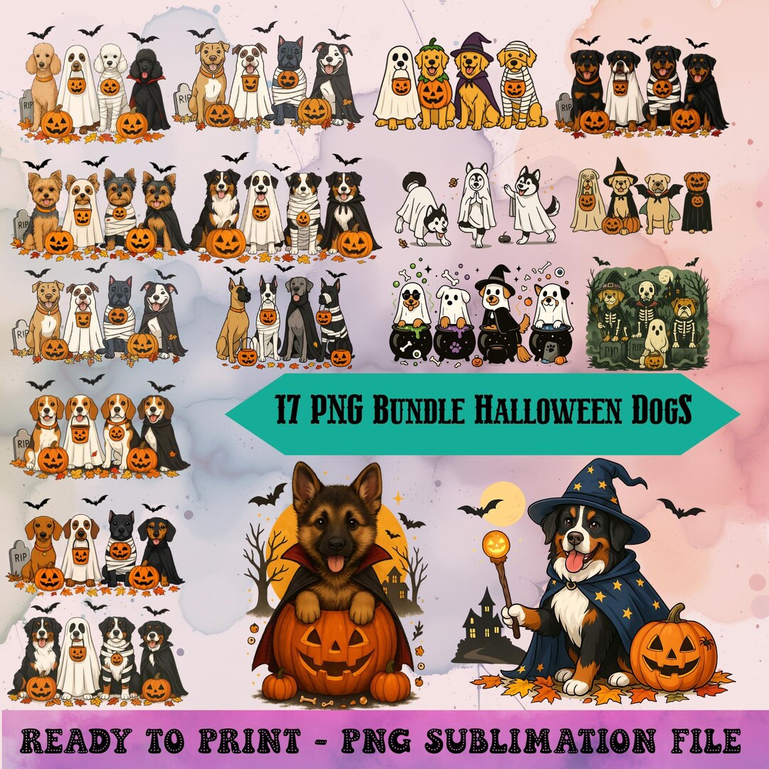 Halloween Dog Clipart Bundle PNG File, 17 Dog Costume Sublimation ...