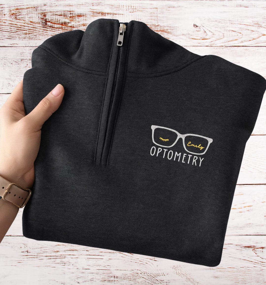 Embroidered Optometry Tech Quarter Zipper Sweatshirt, Personalized Eye ...