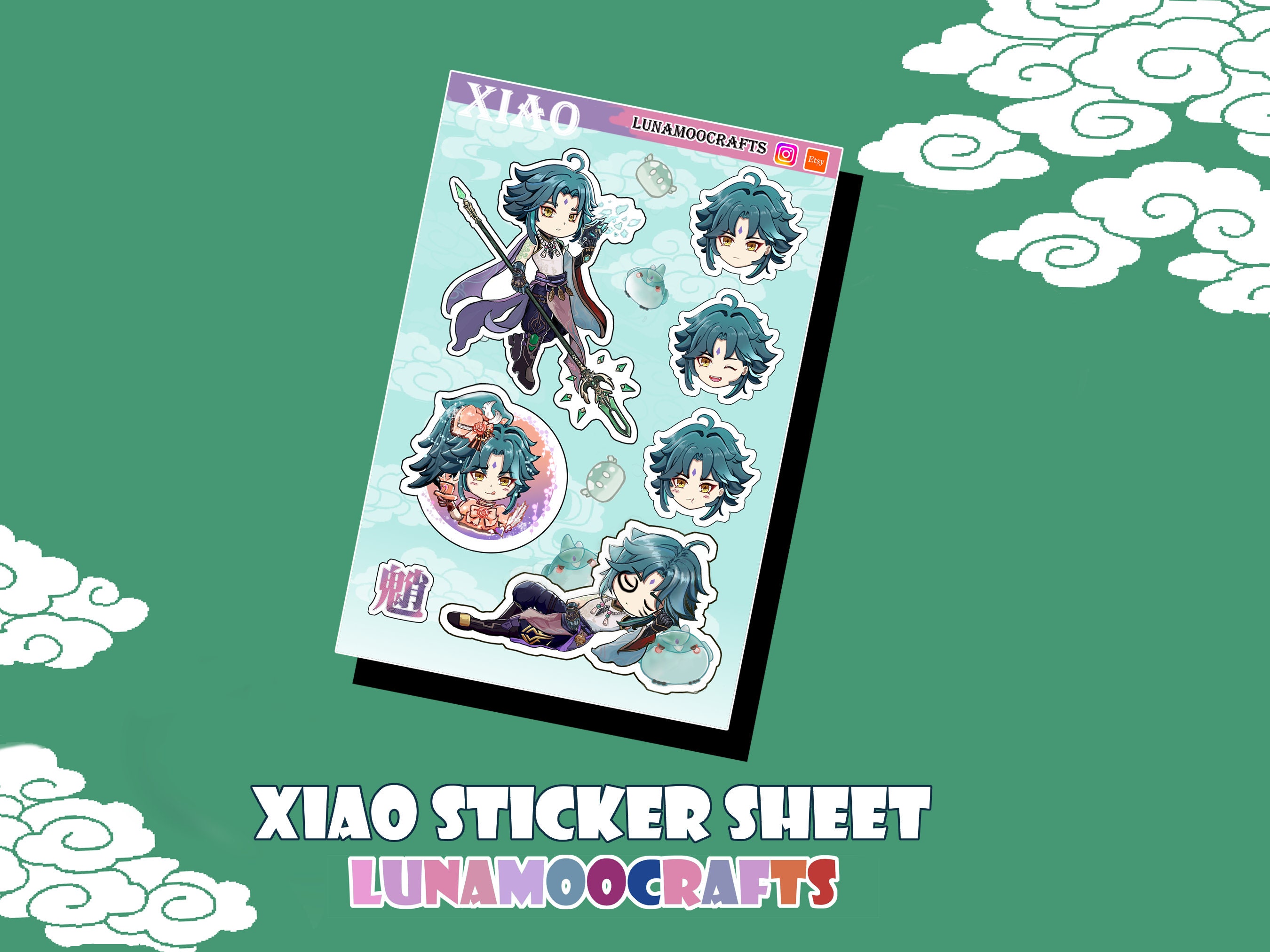 Genshin Impact Vinyl Sticker Sheet Chibi Xiao - Etsy