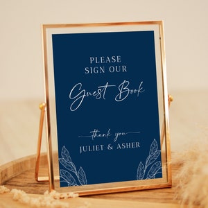 Rustic Navy Blue Wedding Guestbook Sign Editable Printable Template ...