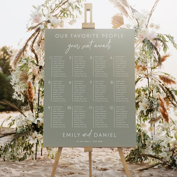 Sage Green Wedding Seating Chart Sign Template 12 Table Seating ...