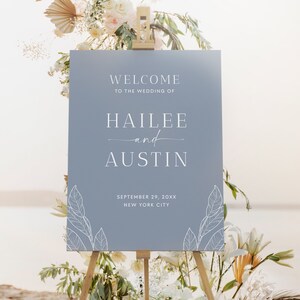 Dusty Blue Wedding Welcome Sign Template Fully Editable, Boho Pale Blue ...