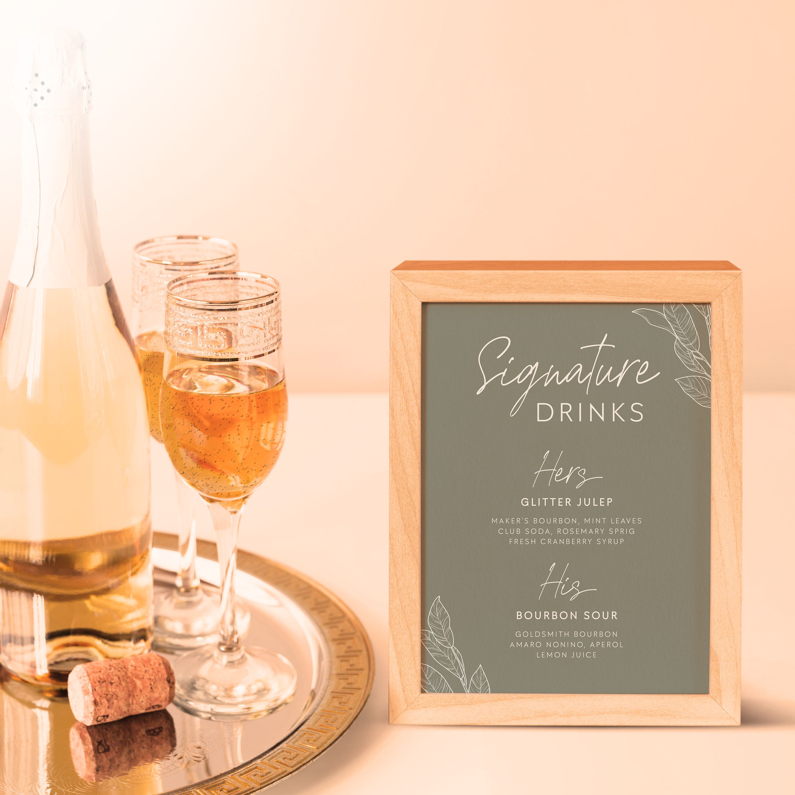 Plantilla de letrero de bebidas exclusivas de boda verde salvia ...