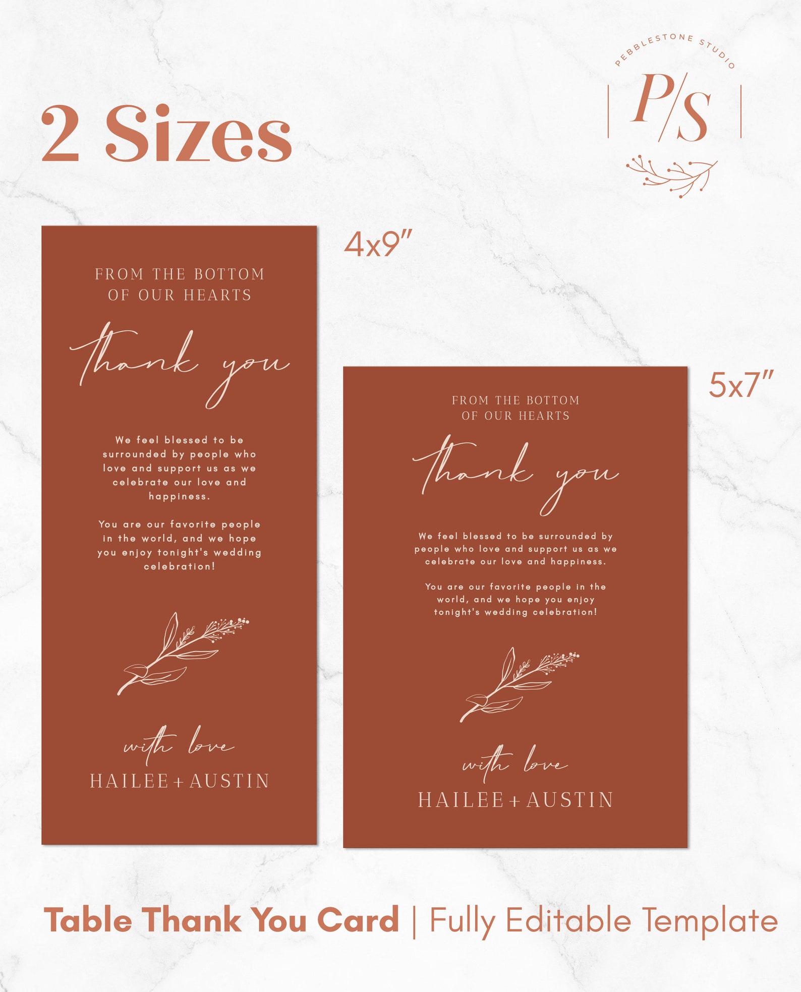 Terracotta Wedding Table Thank You Card Editable Thank You Note ...